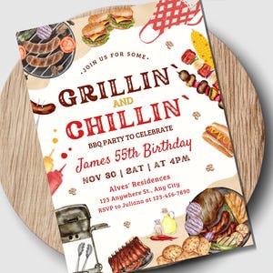 Editable BBQ Adult Birthday Invitation, Barbeque Family Backyard Grill ...