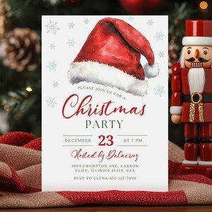 Editable Christmas Party Santa Hat Invitation, Holly Jolly Invite ...