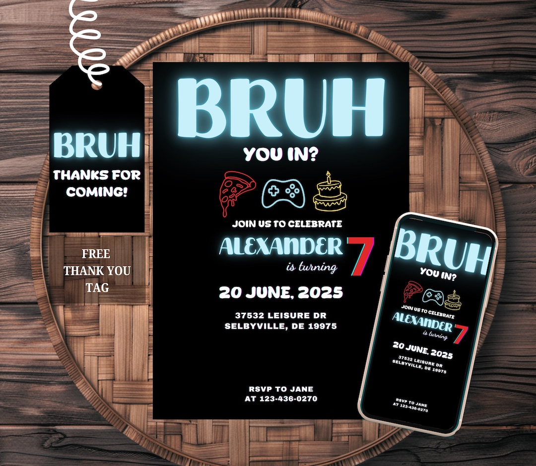 Bruh Birthday Invite, Bruh Neon Invitation, Bruh Invite, Bruh Neon ...