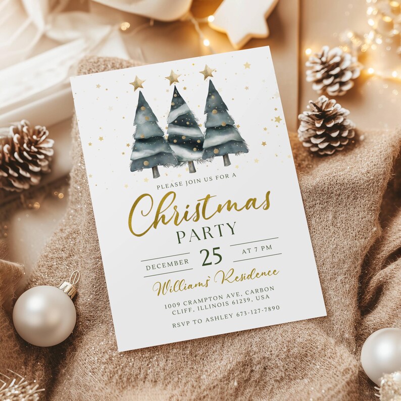 Editable Christmas Tree Party Invitation, Winter Festive Holiday Invite ...