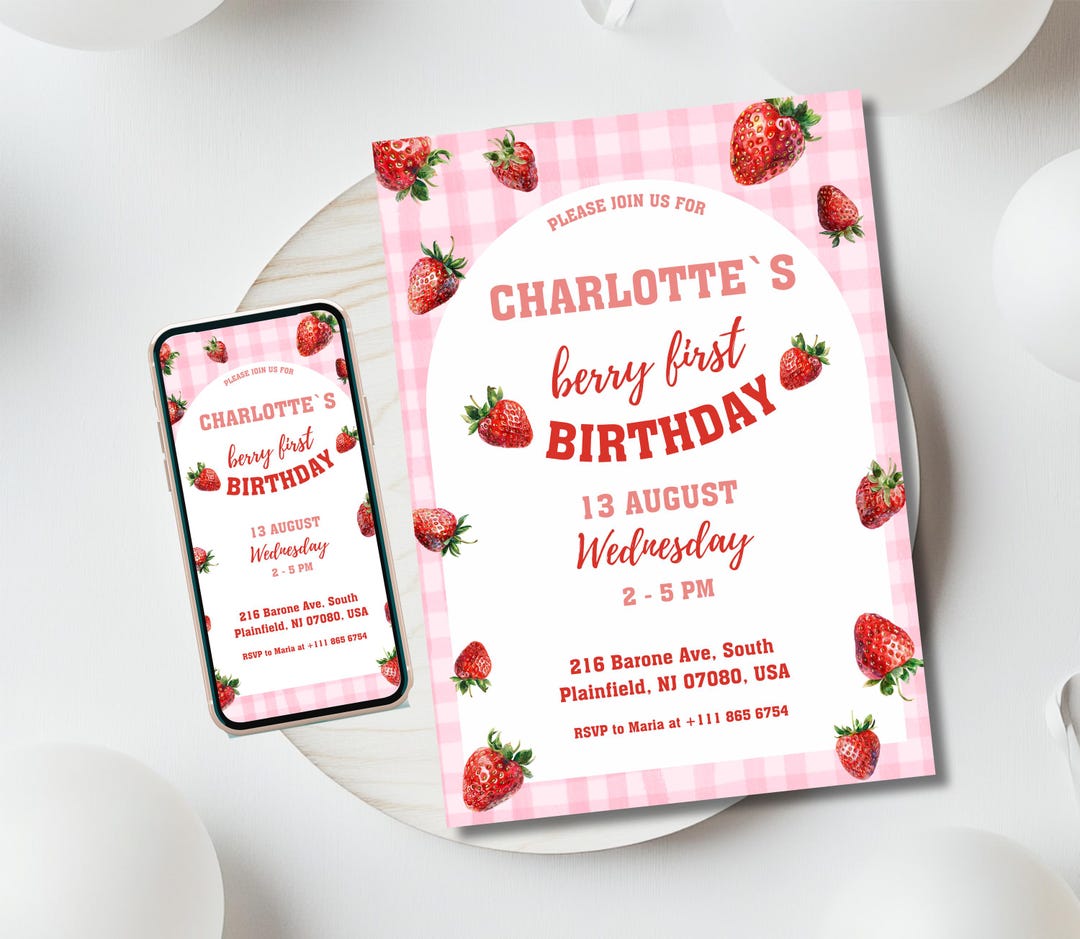 Berry First Birthday Invitation, Strawberry Invite, Berries Party ...