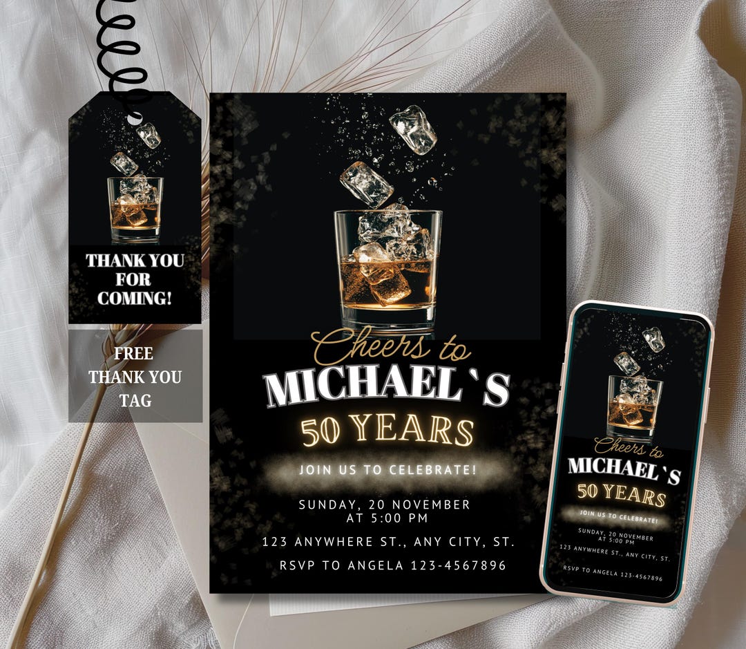 Whiskey Birthday Invitation, Editable Adult Men Birthday Invite, 30th ...