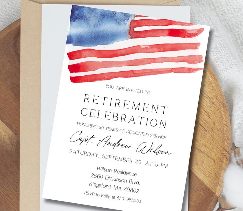 Editable Military Retirement Veteran Invitation, American Flag Invite ...