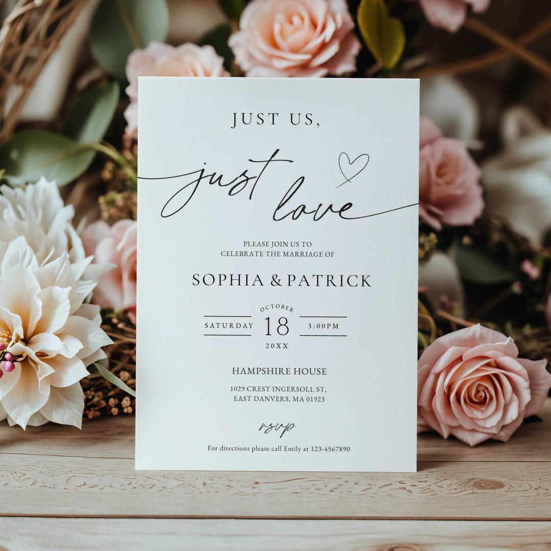 Minimalist Small Wedding Invitation Suite Template, Just Us Love ...