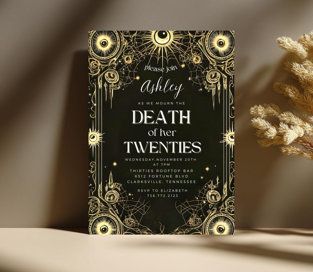 Death to My Twenties Birthday Invitation, RIP to 20s Invite, Black Gold ...