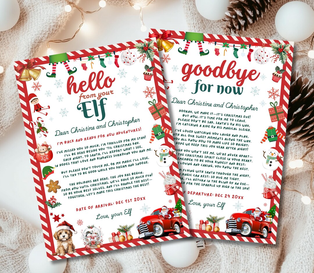 Editable Elf Letters Bundle, Christmas Elf Hello Goodbye, Elf Arrival ...