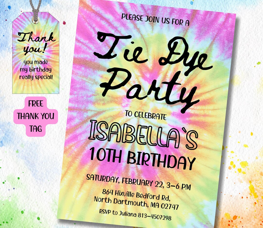 Editable Tie Dye Birthday Invitation, Rainbow Bright Art Crafts Summer ...
