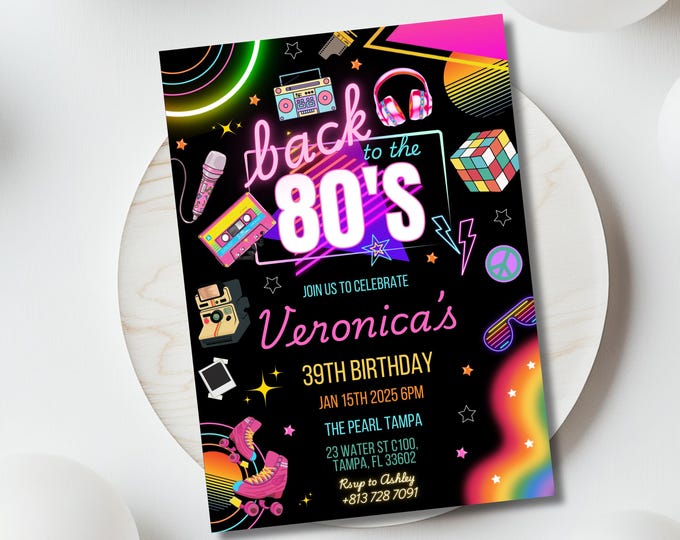Editable 80s Birthday Party Invitation, Back to 80s, Women Invite ...