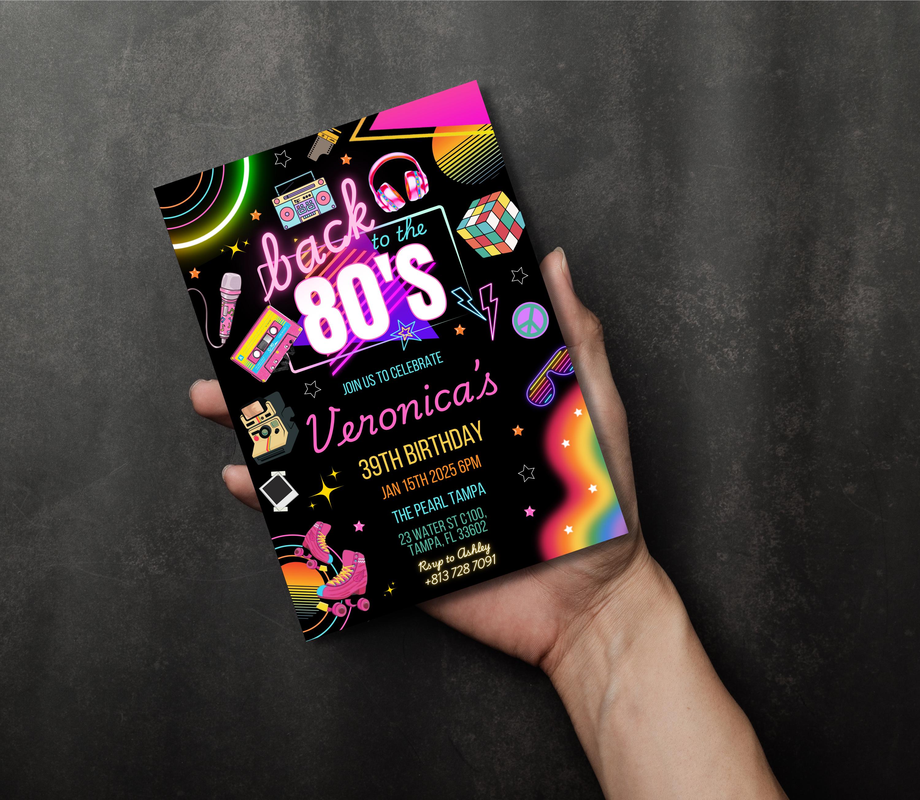 Editable 80s Birthday Invitation, Back to 80s Women Invite, Throwback ...
