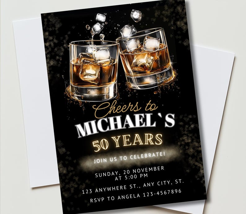 Editable Whiskey Birthday Invitation, Old Fashioned Adult Men Invite ...