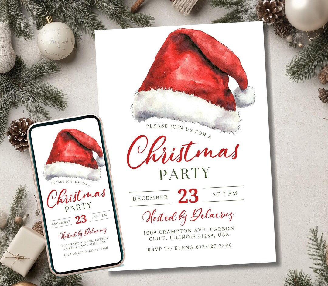 Christmas Party Invitation, Holiday Invite Card, Printable Xmas ...