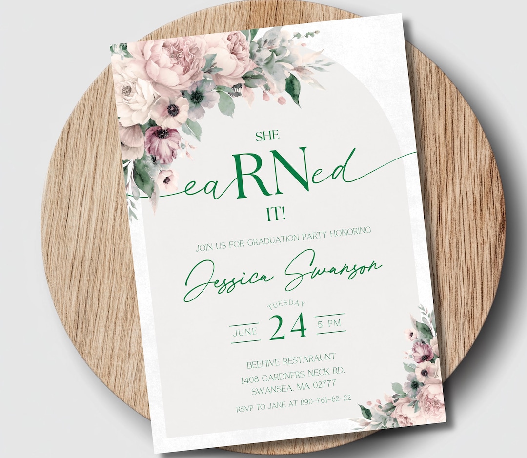 Nurse Graduation Invitation, RN Grad Announcement, BSN Evite, She Rned ...