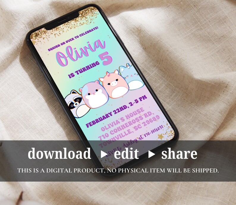 Squishmallow Editable Mobile Invitation, Printable Squish Birthday ...