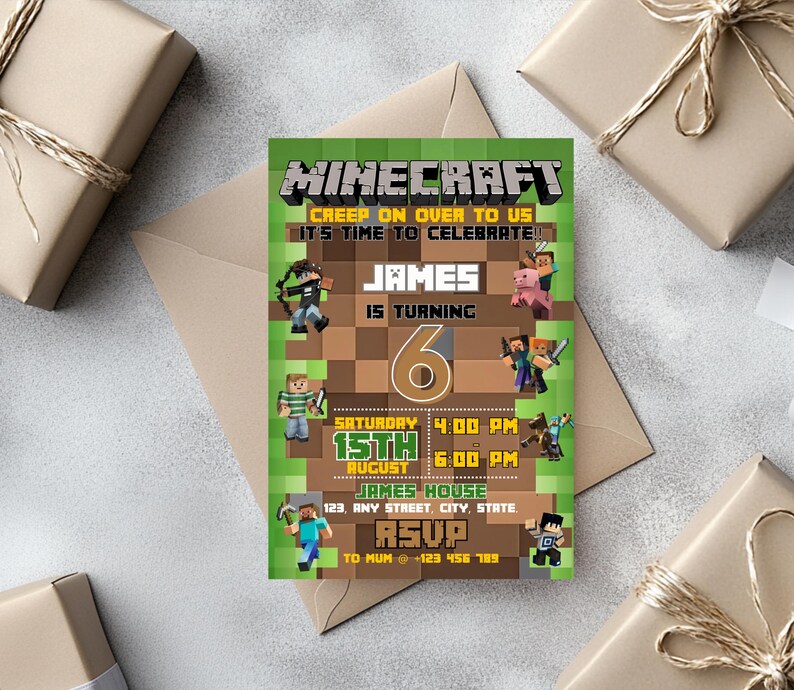 Editable Minecraft Birthday Invitation, Minecrafter Birthday, Gamer ...