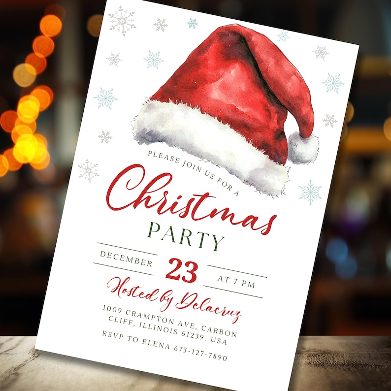 Editable Christmas Party Santa Hat Invitation, Holly Jolly Invite ...