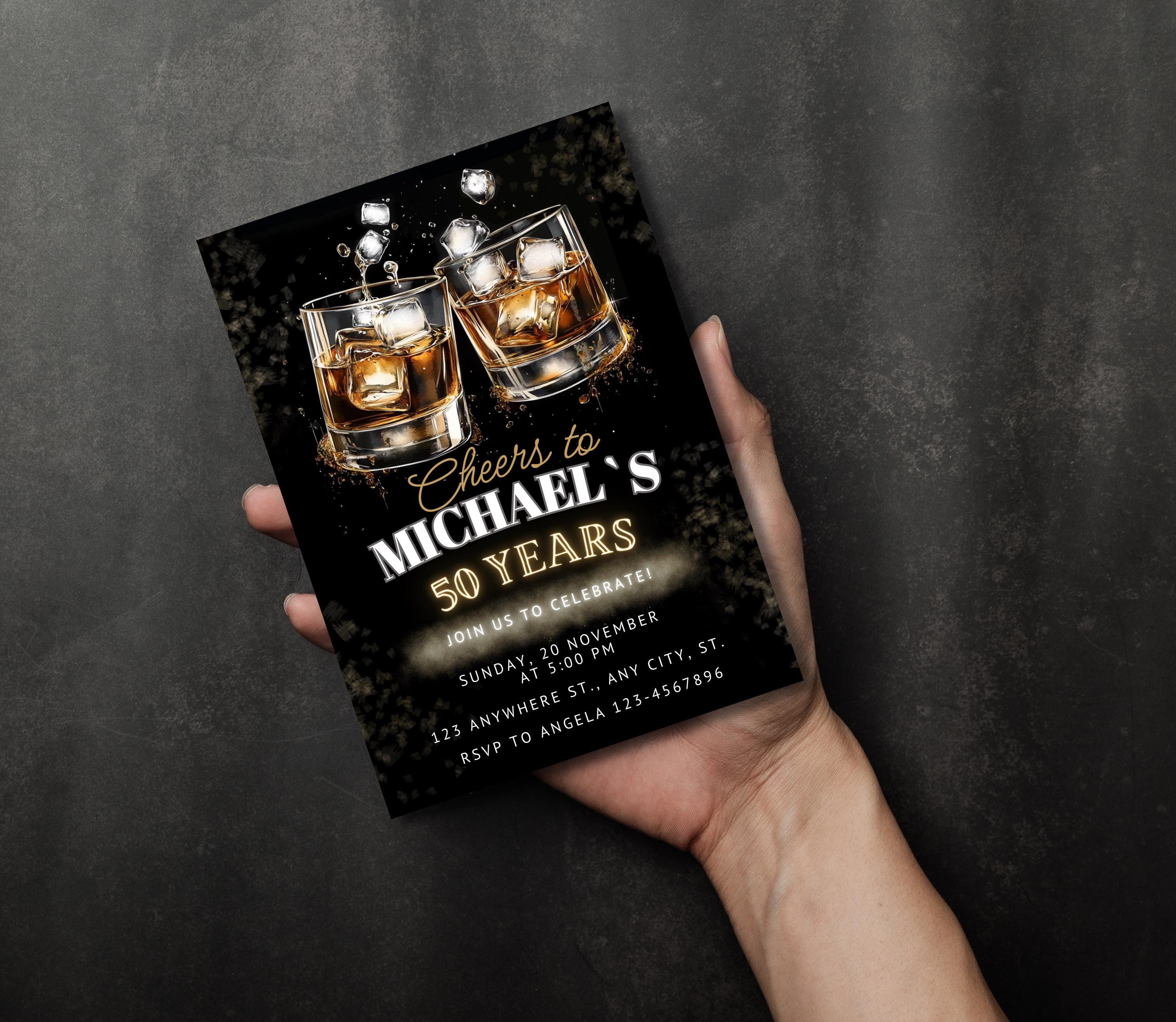 Editable Whiskey Birthday Invitation, Old Fashioned Adult Men Invite ...