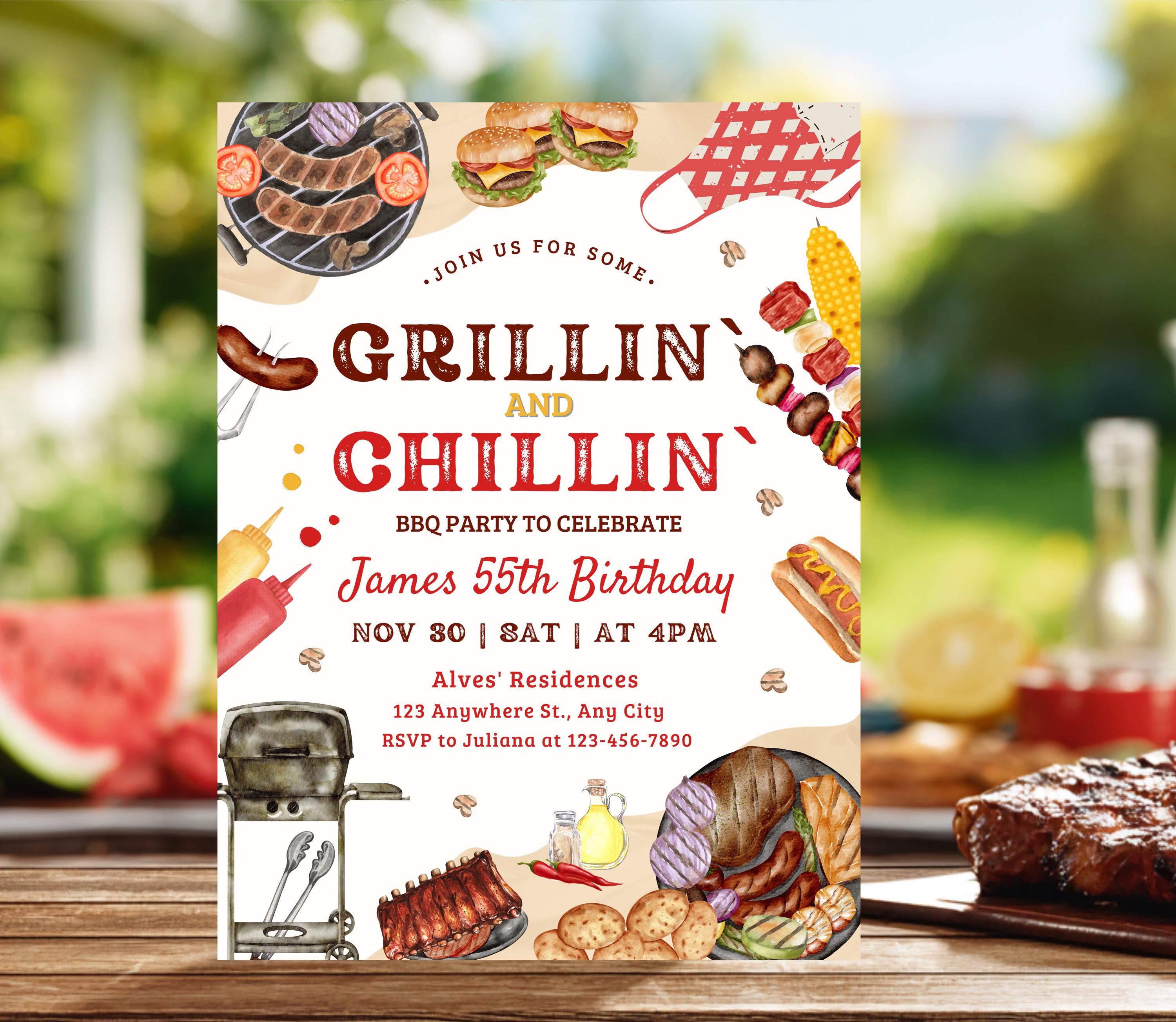 Editable BBQ Adult Birthday Invitation, Barbeque Family Backyard Grill ...