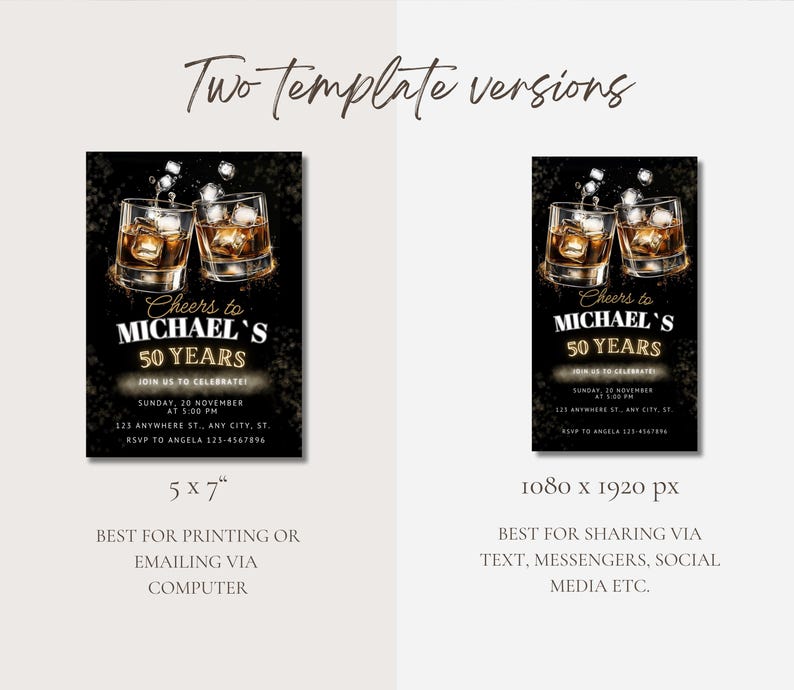 Editable Whiskey Birthday Invitation, Old Fashioned Adult Men Invite ...