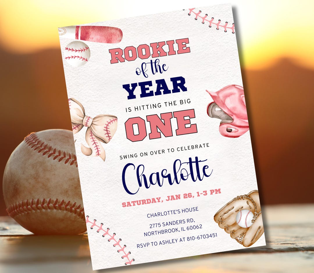 Baseball Girl First Birthday Invitation, Pink Sport Party Invite ...