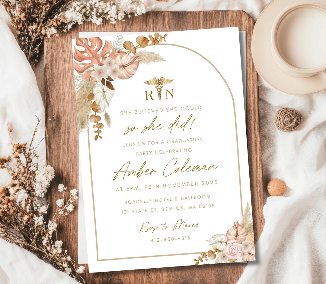 Nurse Graduation Invitation, Printable RN Grad Announcement, Instant ...