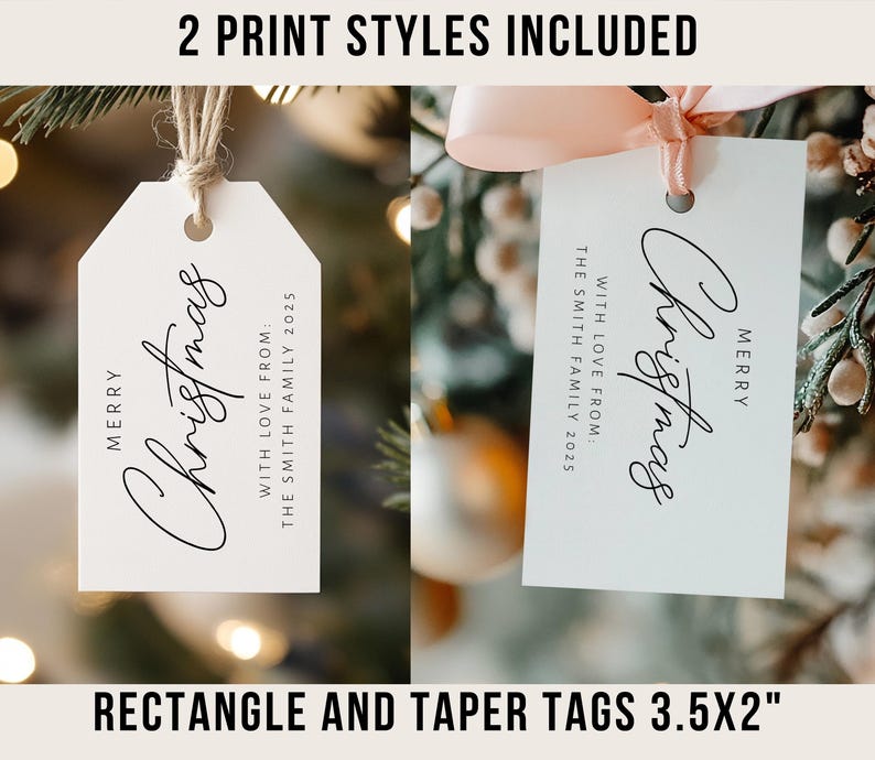 Editable Christmas Gift Tag Template, Minimalist Thank You Note, Xmas ...