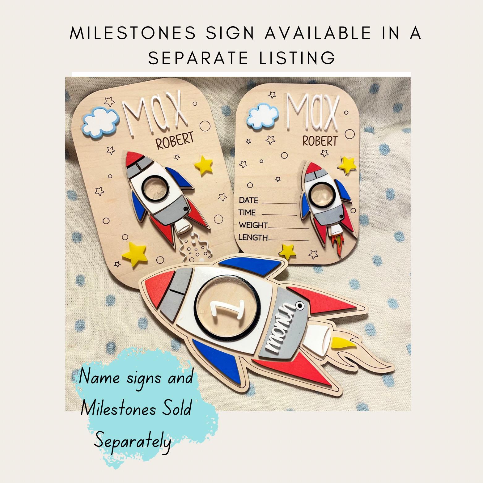 Rocket Nursery Name Sign, Rocket Ship Birth Stats, Rocket Announcement ...