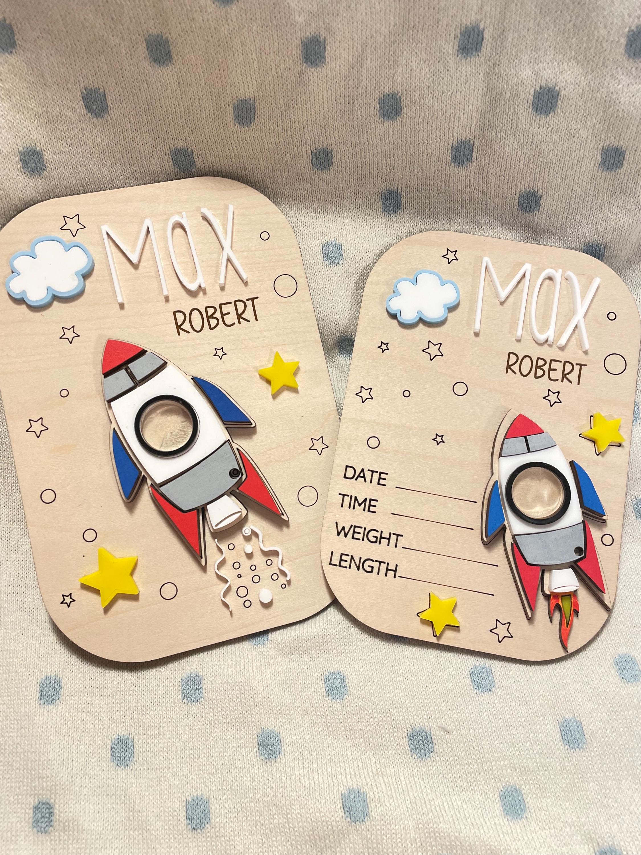 Rocket Nursery Name Sign, Rocket Ship Birth Stats, Rocket Announcement ...
