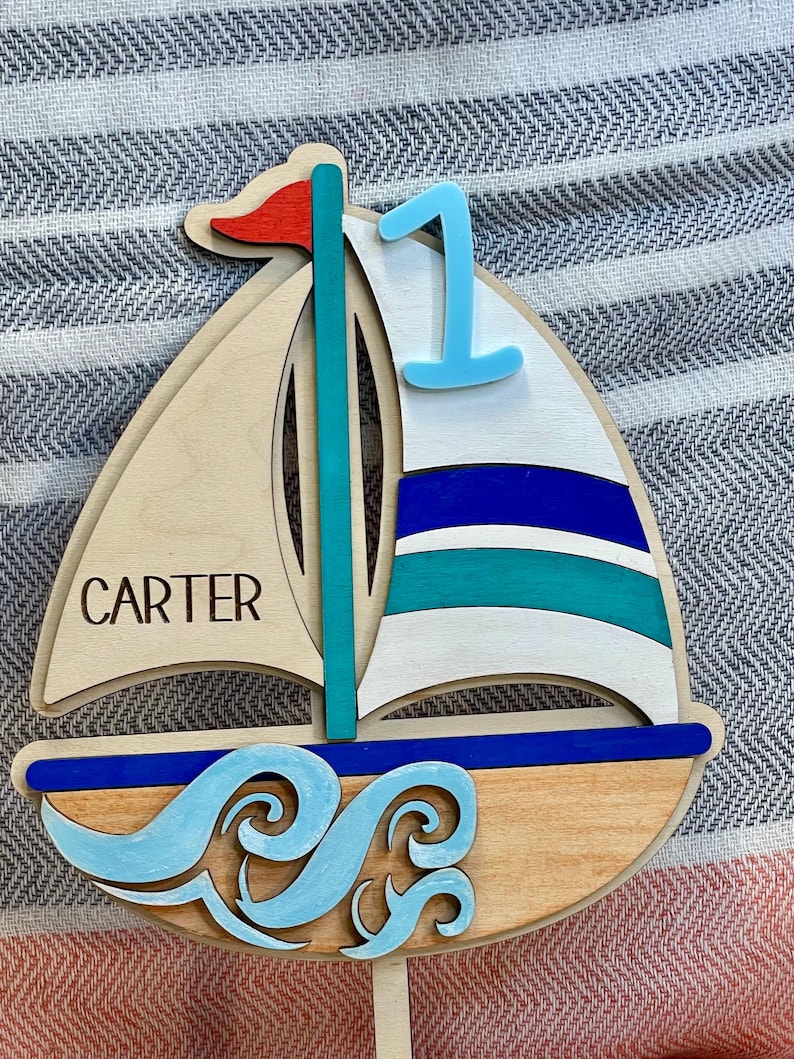 Sailing Into ONE Cake Topper, Sailboat Cake Topper, Sailing Cake Topper ...