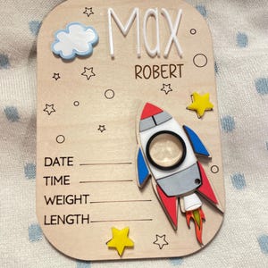 Rocket Nursery Name Sign, Rocket Ship Birth Stats, Rocket Announcement ...