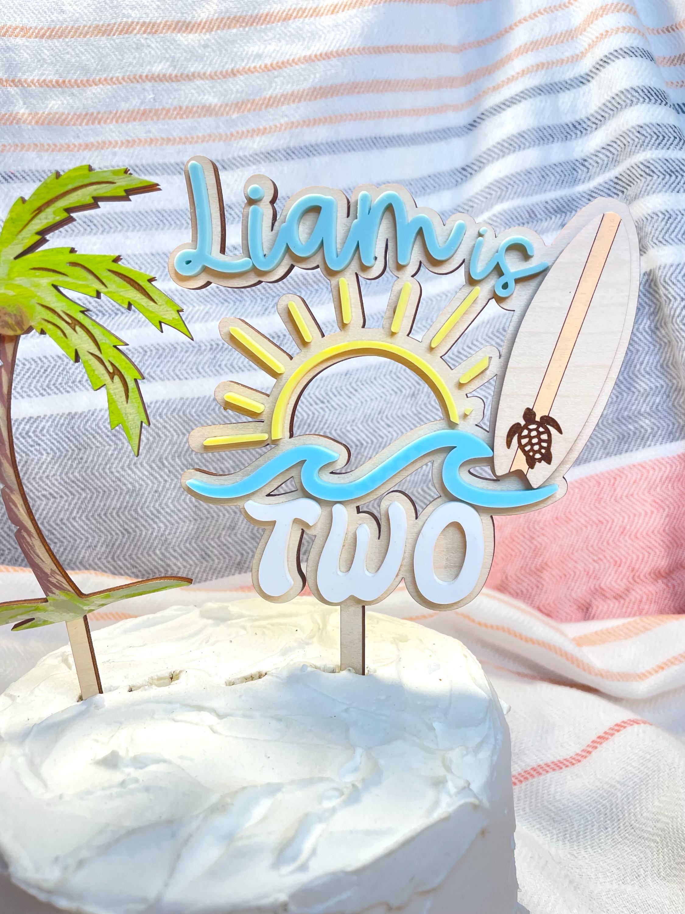 Surfboard TWO Cake Topper, Beach Cake Topper, BIG TWO Cake Topper ...