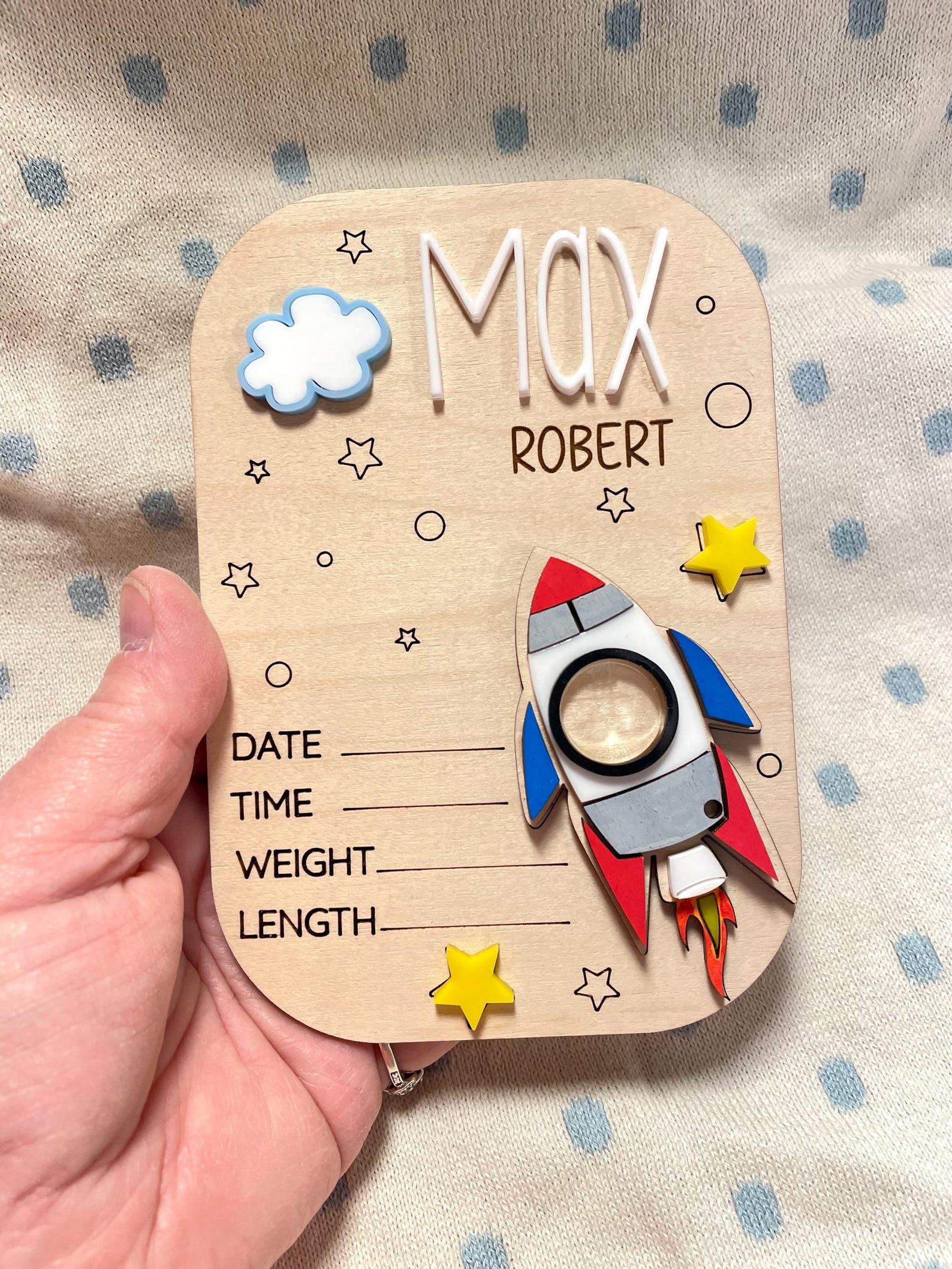 Rocket Nursery Name Sign, Rocket Ship Birth Stats, Rocket Announcement ...