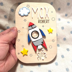 Rocket Nursery Name Sign, Rocket Ship Birth Stats, Rocket Announcement ...