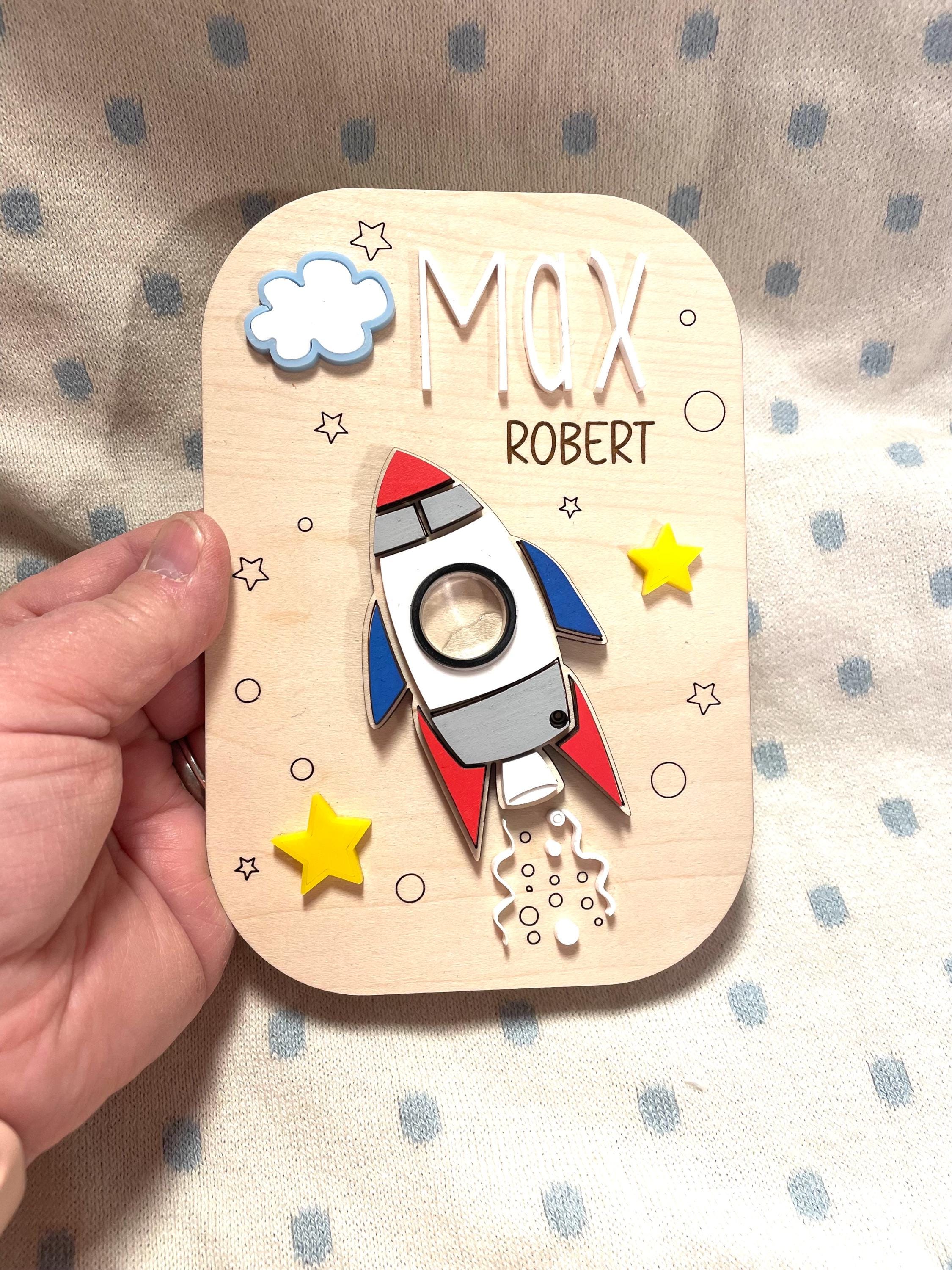 Rocket Nursery Name Sign, Rocket Ship Birth Stats, Rocket Announcement ...