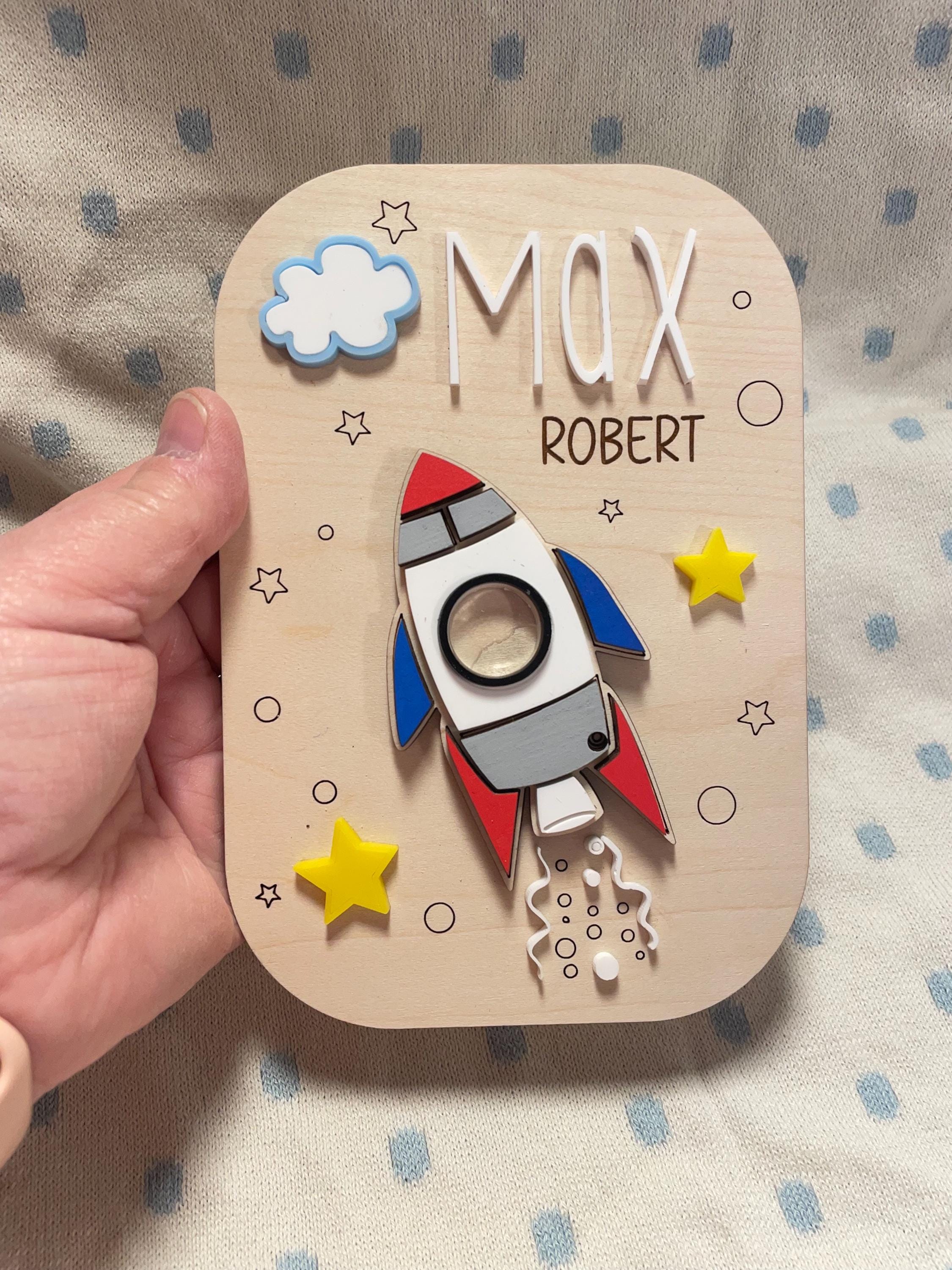 Rocket Nursery Name Sign, Rocket Ship Birth Stats, Rocket Announcement ...