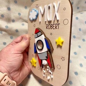 Rocket Nursery Name Sign, Rocket Ship Birth Stats, Rocket Announcement ...
