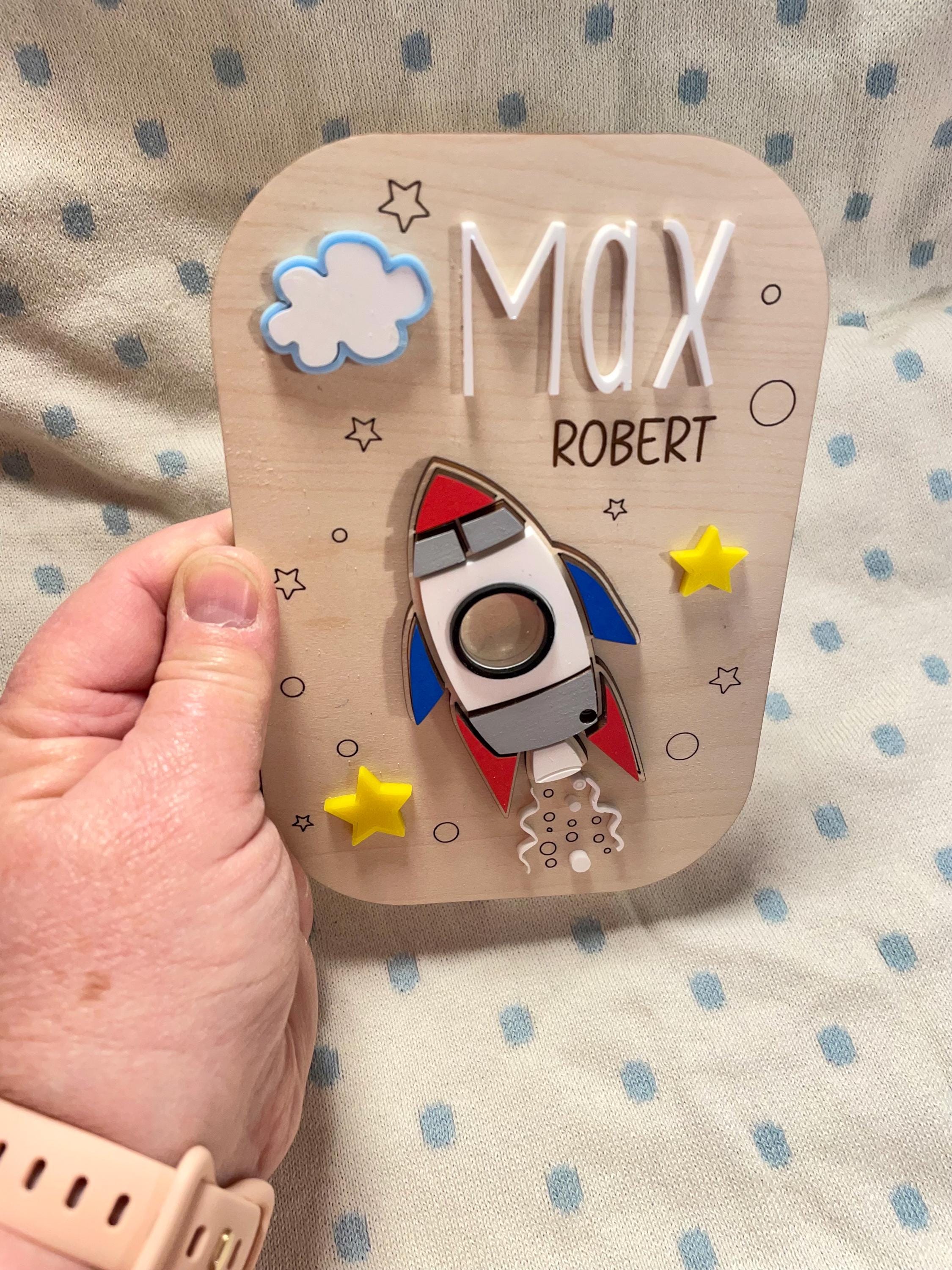 Rocket Nursery Name Sign, Rocket Ship Birth Stats, Rocket Announcement ...