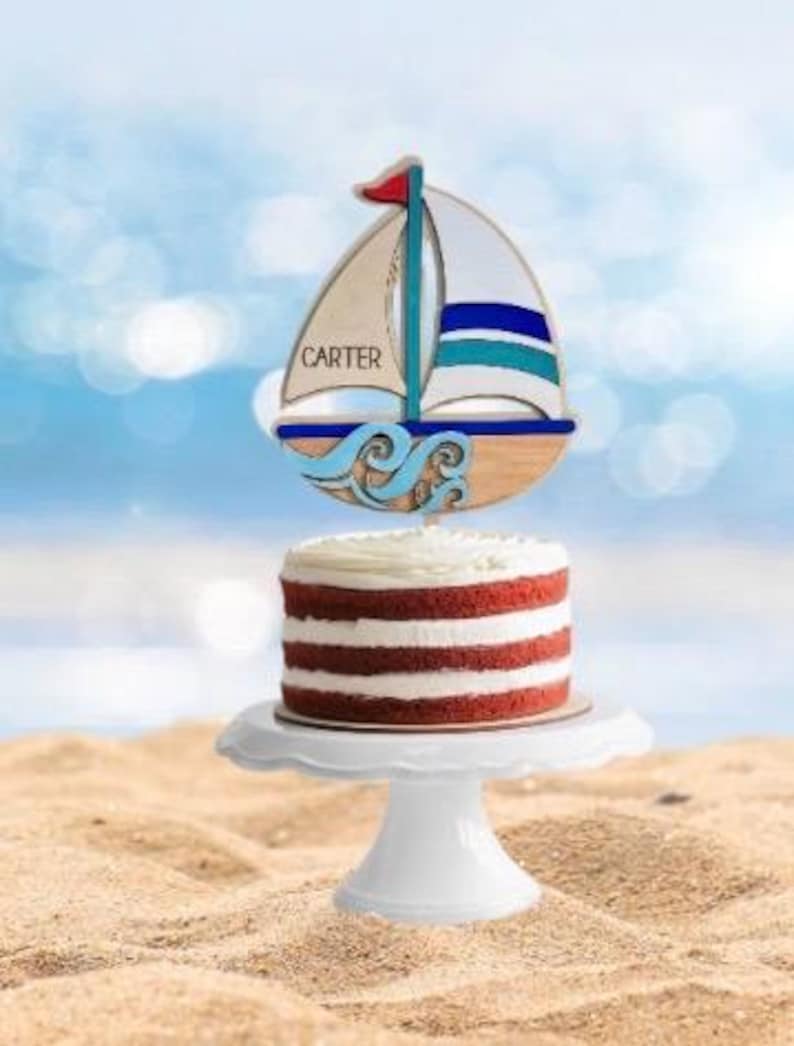 Sailing Into ONE Cake Topper, Sailboat Cake Topper, Sailing Cake Topper ...