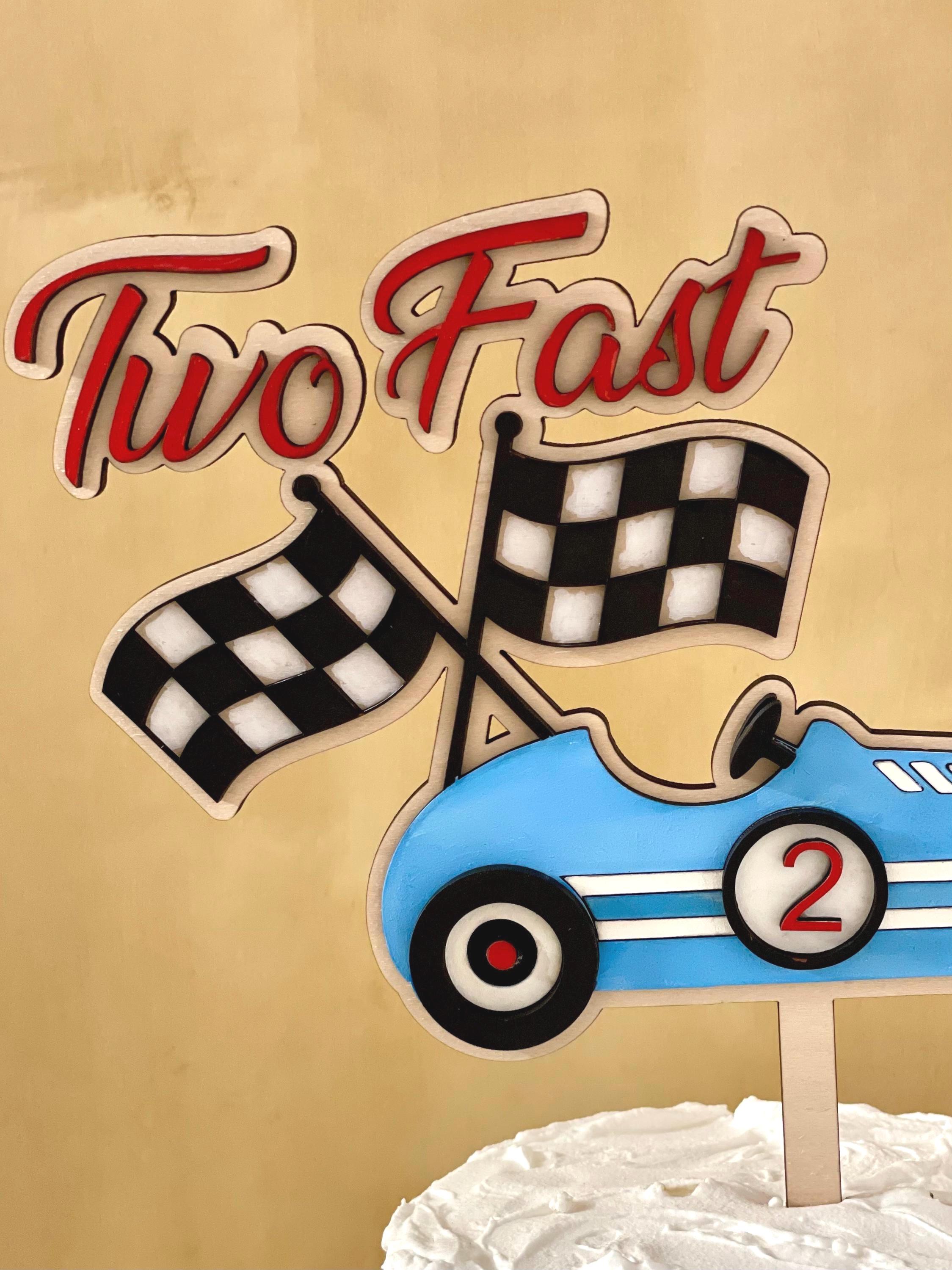 Two Fast Vintage Race Car Cake Topper, Racecar Cake Topper, Second ...