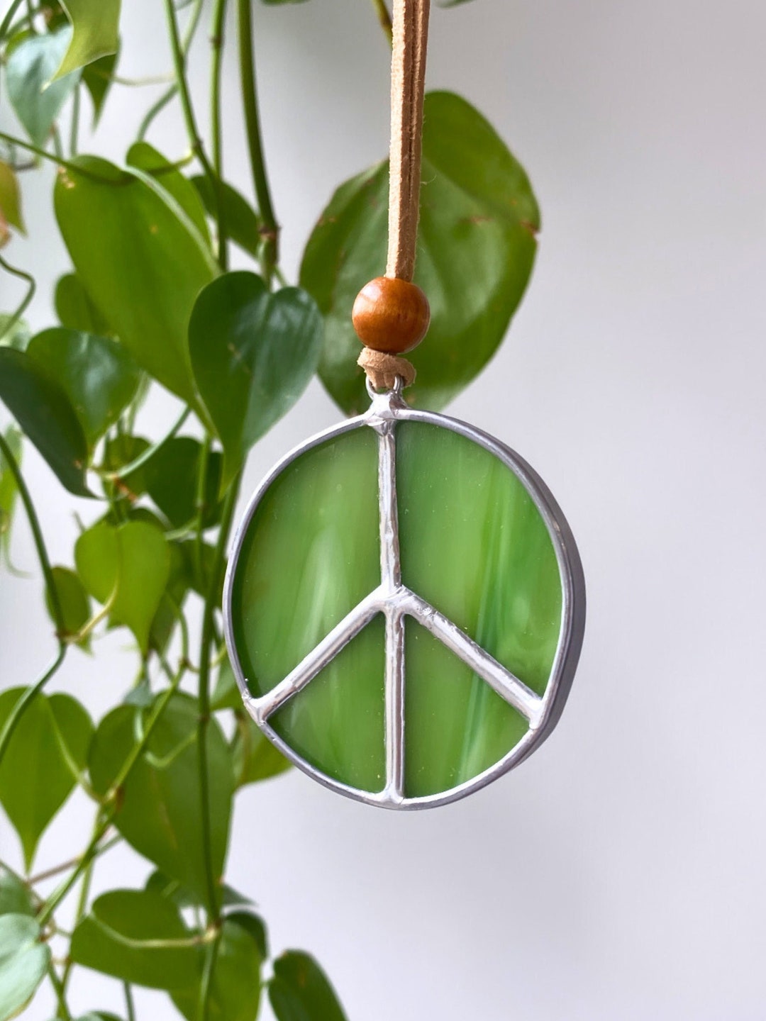 Stained Glass Peace Sign Symbol Green Peace Sign Suncatcher Car Mirror ...