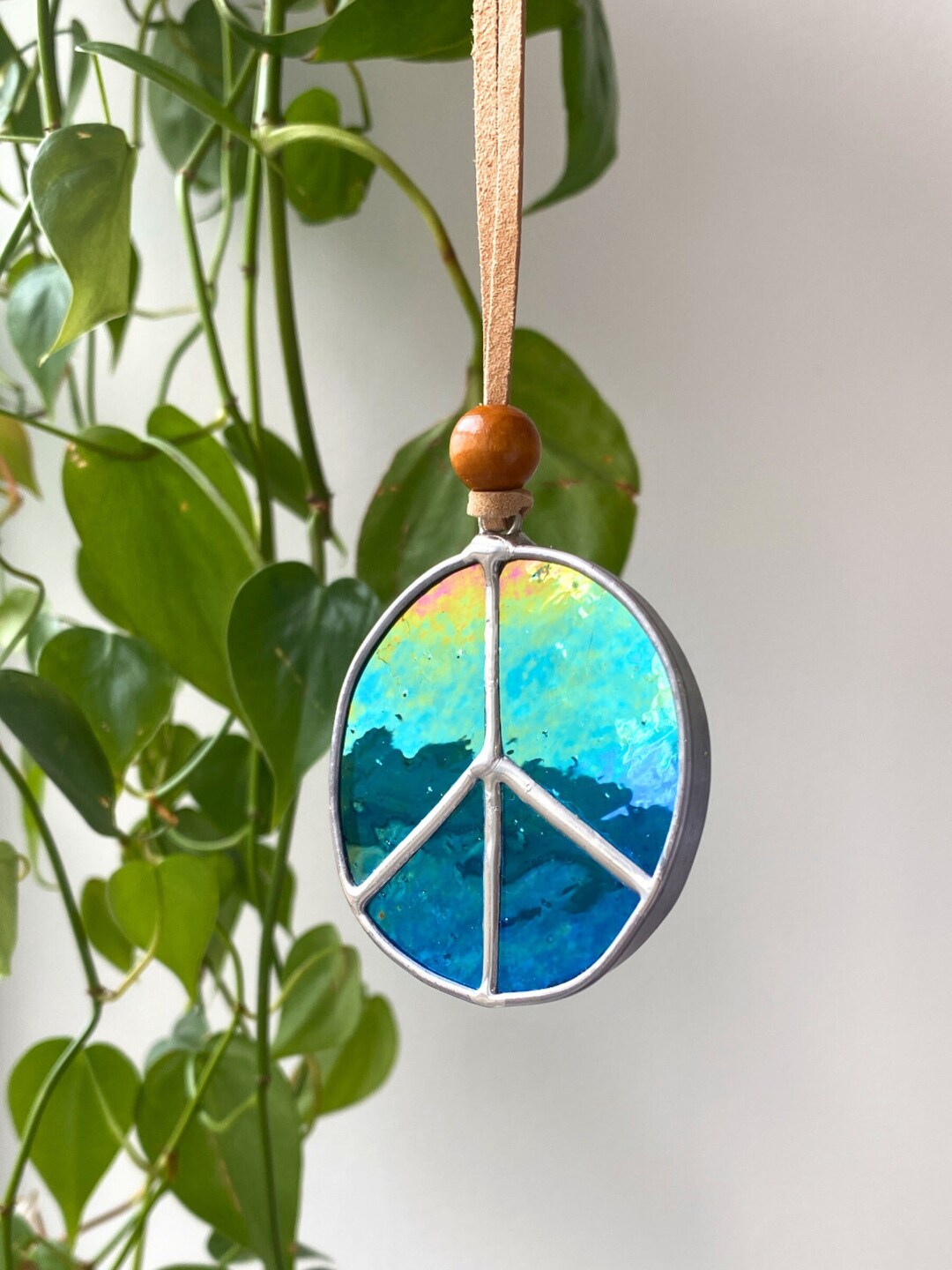 Stained Glass Peace Sign Symbol Teal Iridescent Peace Sign Symbol ...