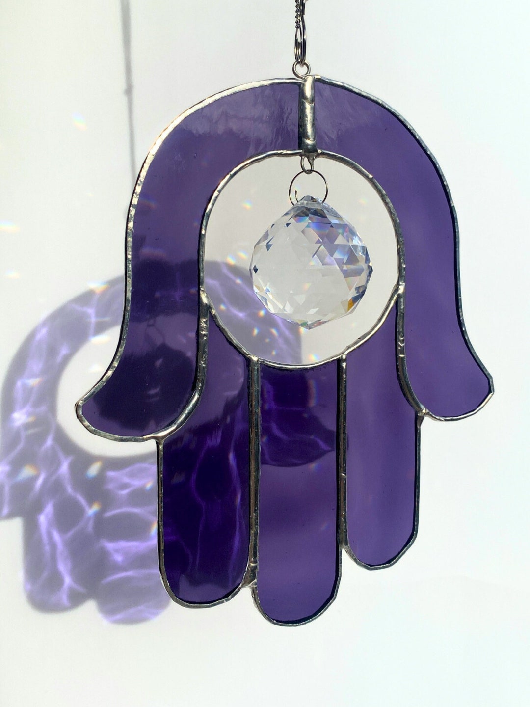 Hamsa Hand Suncatcher Stained Glass Hamsa Hand Window Hanging Crystal ...