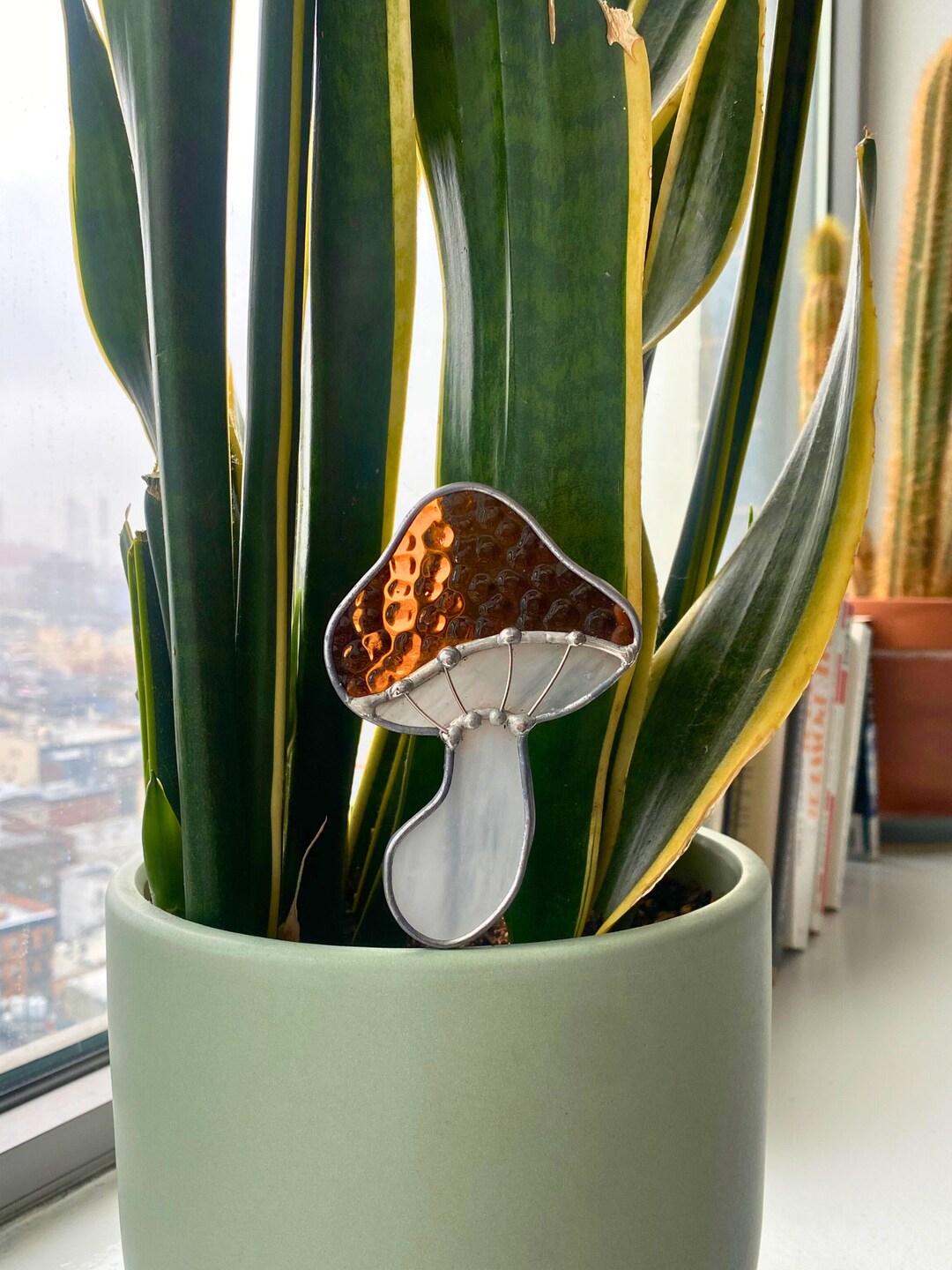 Terracotta Stained Glass Mushroom Planter Stake - Etsy