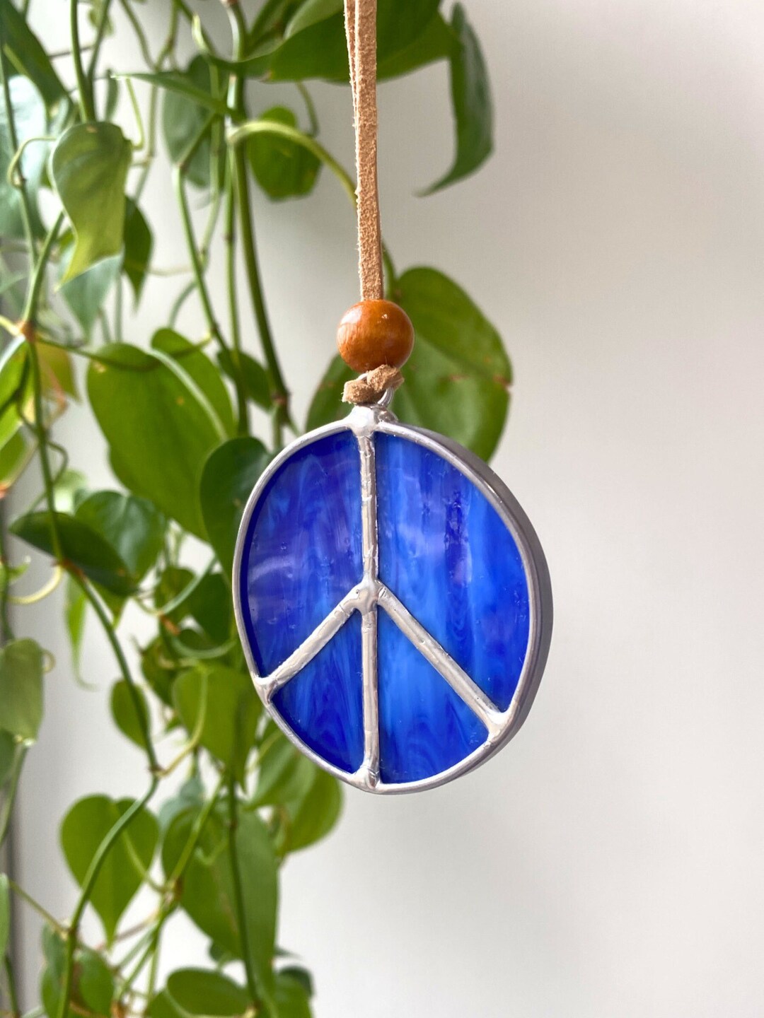 Peace Sign Symbol Stained Glass Blue Peace Sign Car Mirror Charms ...