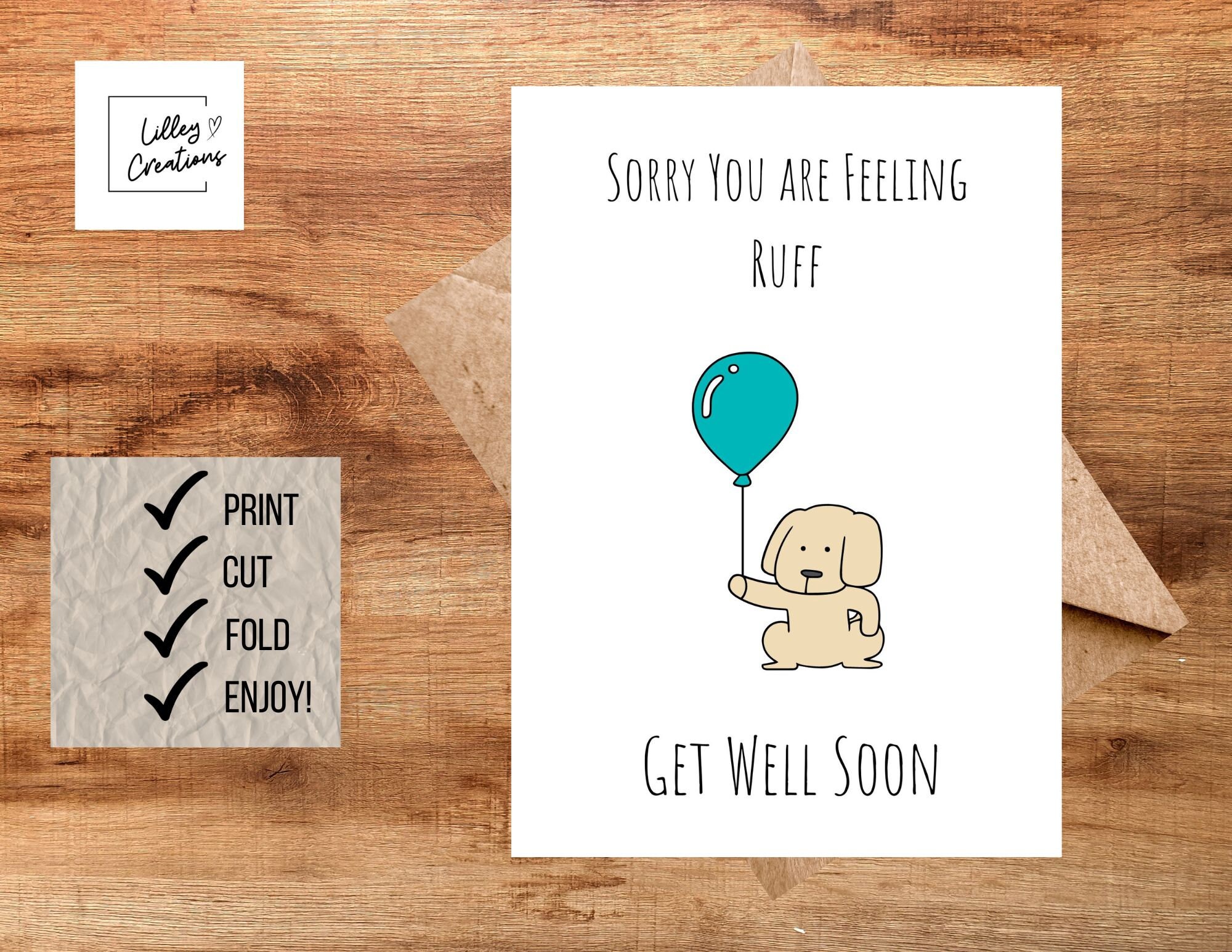 Feeling Ruff Get Well Card. Digital Download, Digital Get Well Card ...