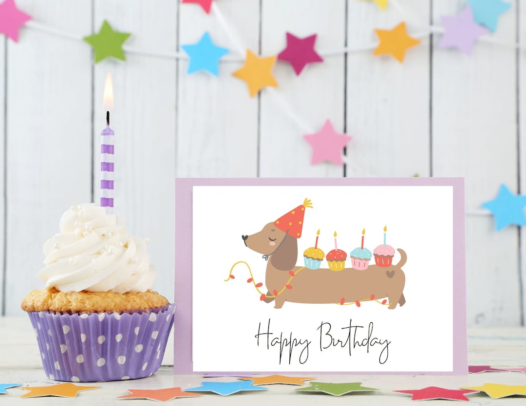 Weiner Dog Theme Happy Birthday Card, Digital Download, 5x7 Card - Etsy