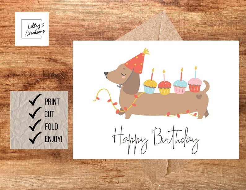 Weiner Dog Theme Happy Birthday Card, Digital Download, 5x7 Card - Etsy