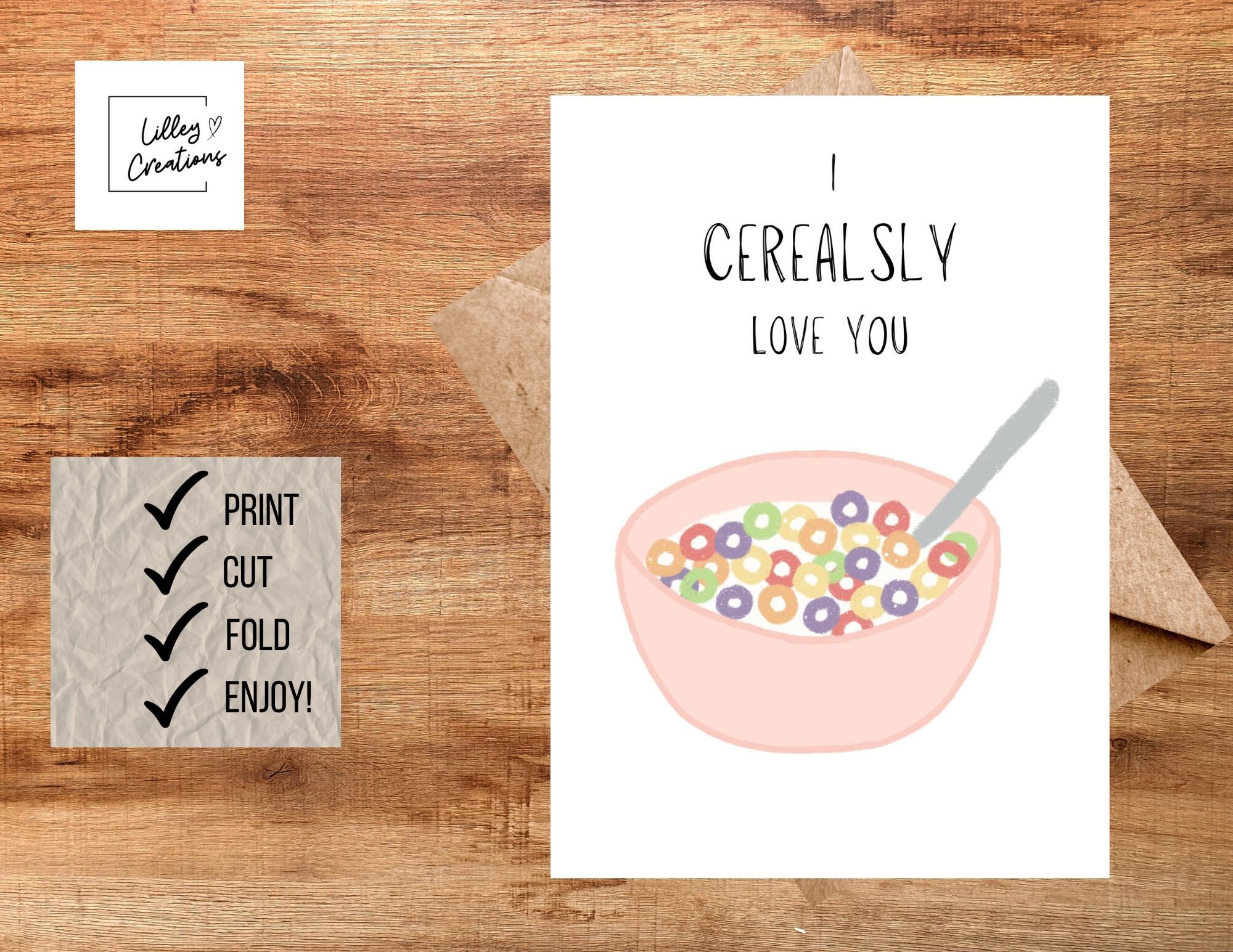 I Cerealsly Love You Card, Digital Download, Digital Greeting Card, 5x7 ...