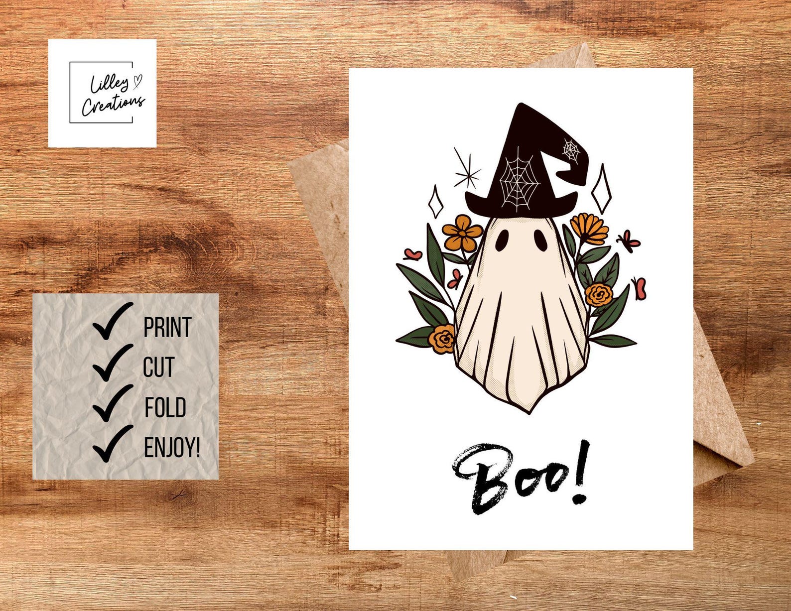 Cute Ghost Halloween Card, Digital Download, Digital Greeting Card ...