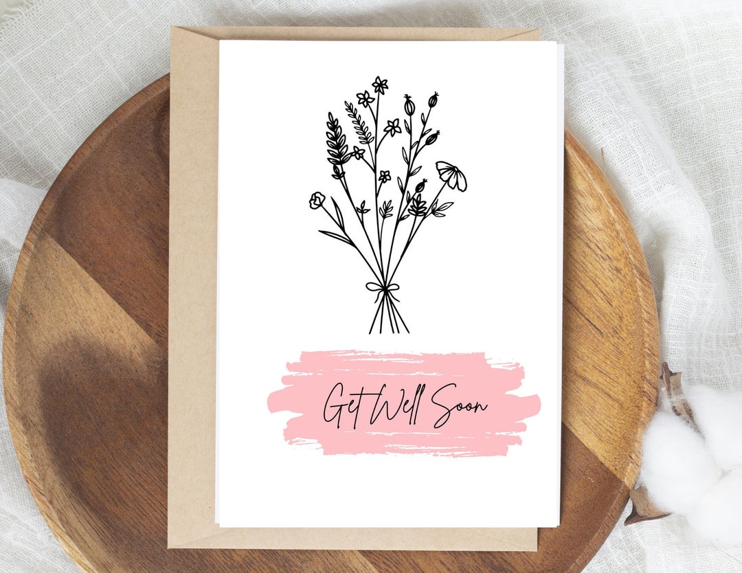 Floral Get Well Soon Digital Card, Digital Download, 5"x7" Greeting ...