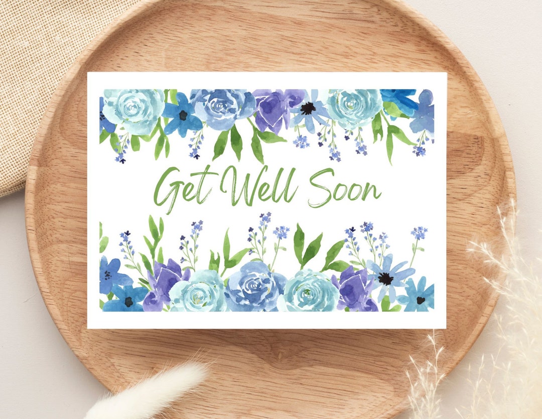 Blue Floral Get Well Soon Card, Digital Download, Digital Get Well Soon ...